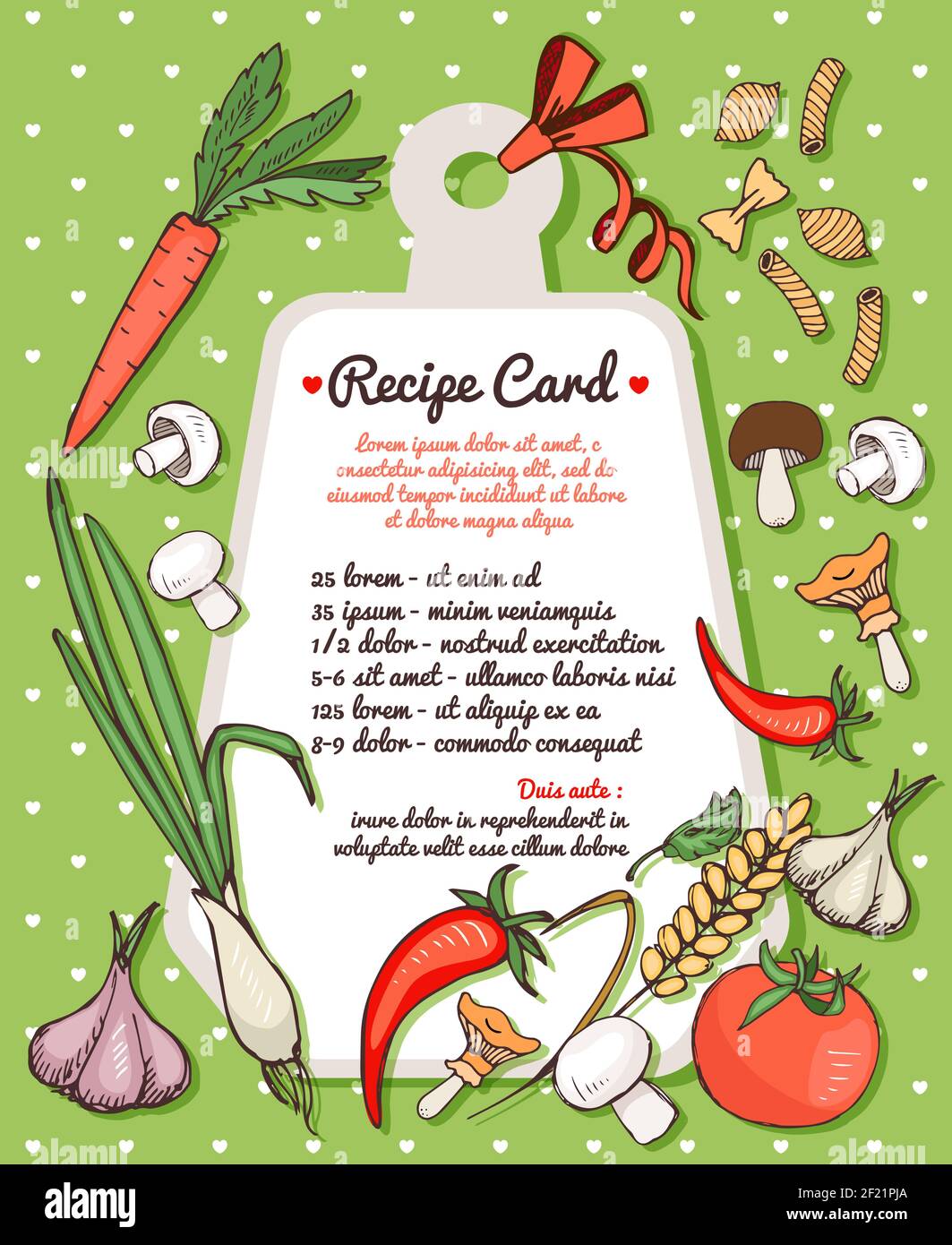 Recipe card template with text space surrounded by fresh vegetables ...