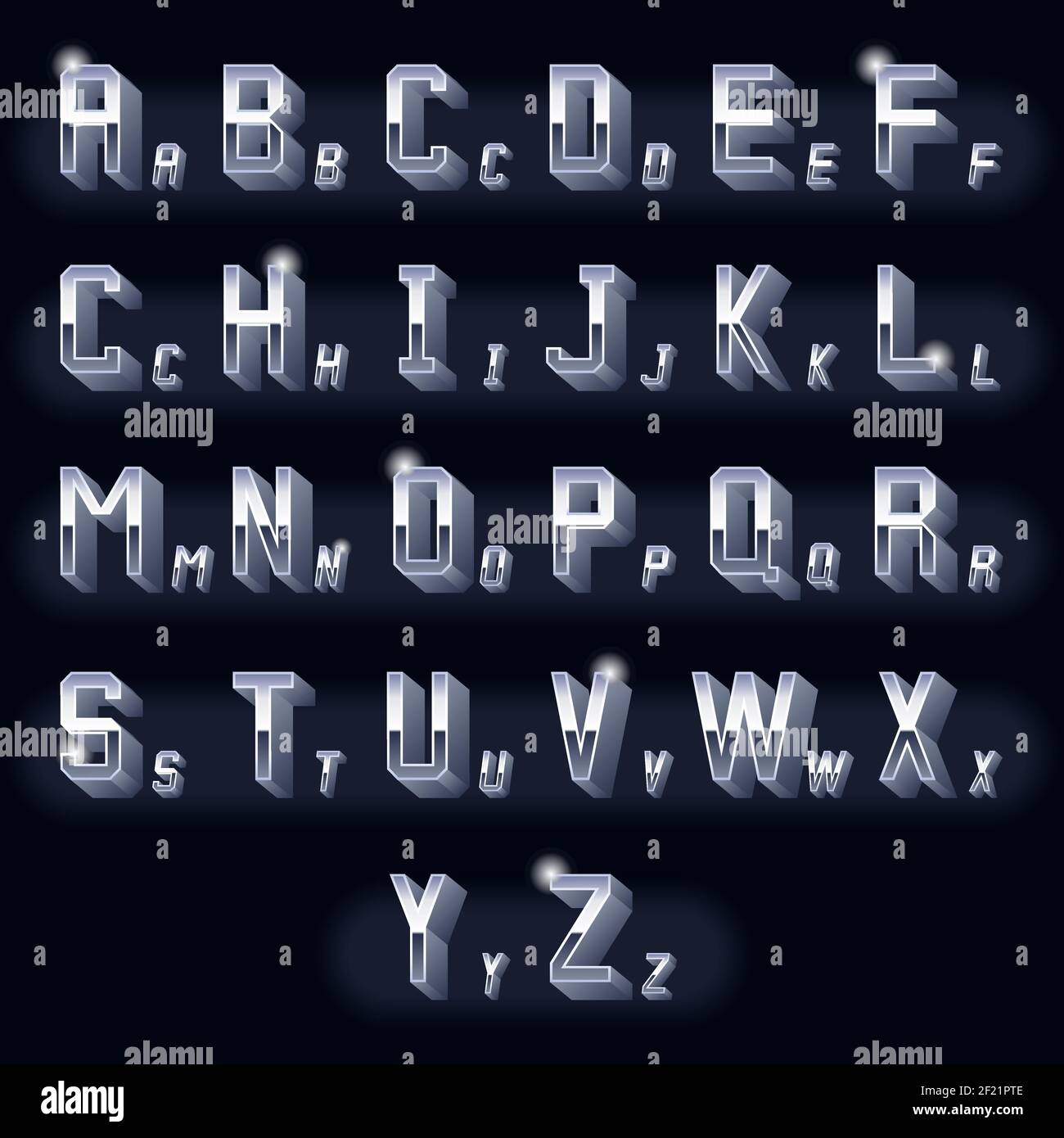 Metal vintage volumetric 3d chrome letters. Typography retro ...