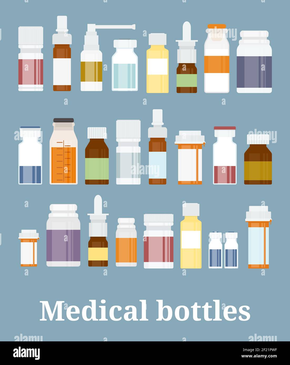 Medicine bottles collection. Bottles of drugs, tablets, capsules and ...