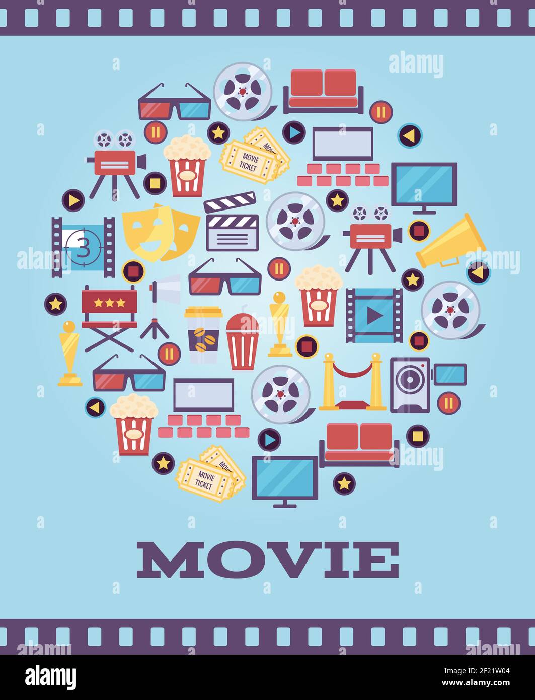 Movie Graphic Icons on Light Blue Background. A Simple I Love Movie ...