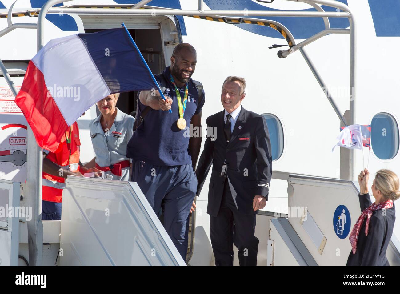 French gold medalist in judo Teddy Riner arrive at the Charles de ...