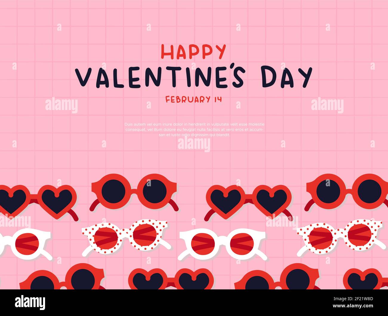 Happy Valentine's Day greeting card template. Cute heart shape ...