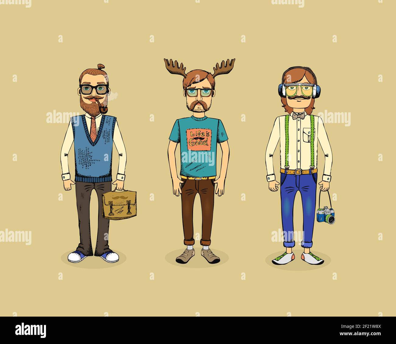 three hipster men with pipe, horns and camera Stock Vector Image & Art ...