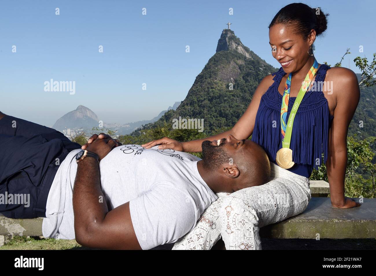 France's Teddy Riner and his girlfriend Luthna Plocus pose in front of ...