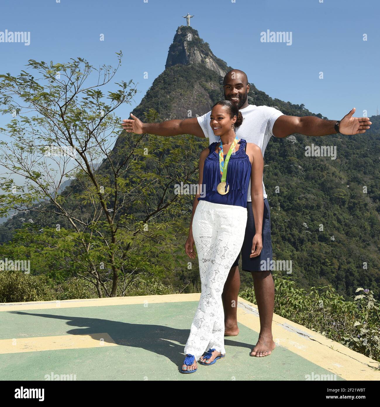 France's Teddy Riner and his girlfriend Luthna Plocus pose in front of ...