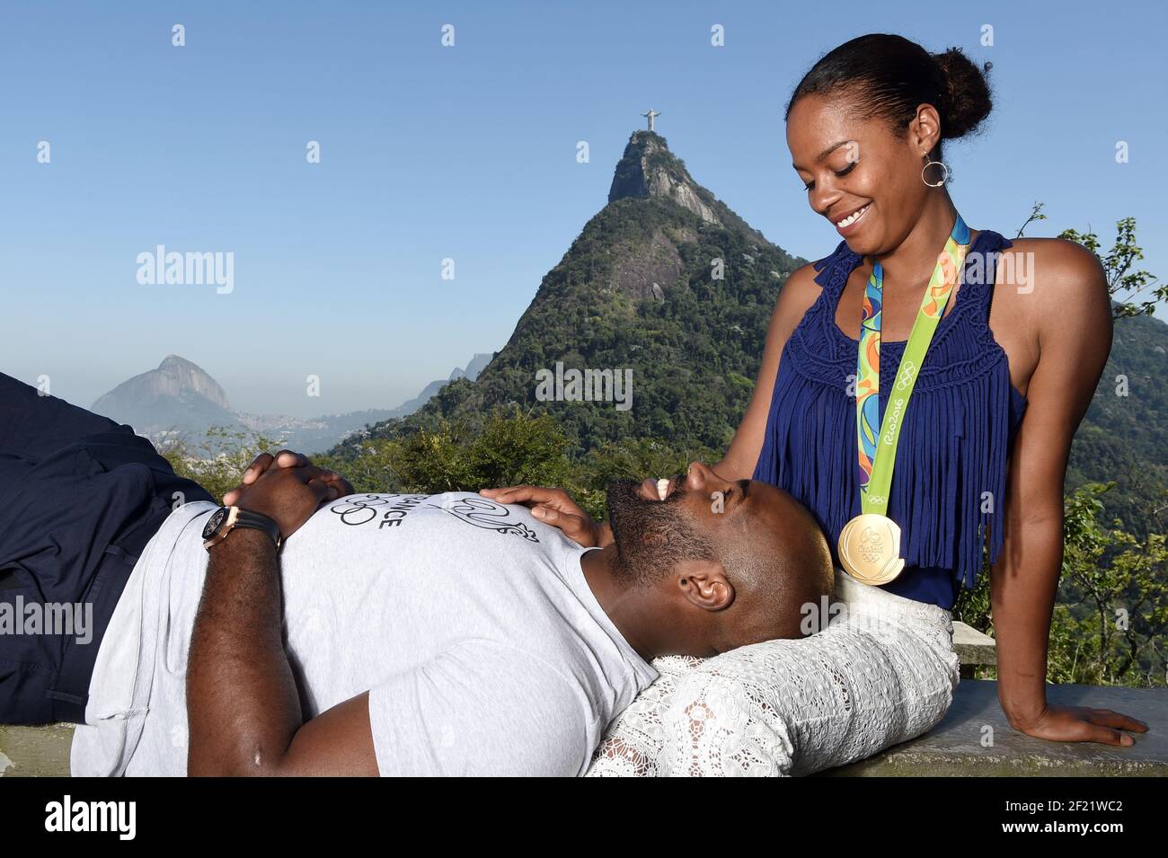 France's Teddy Riner and his girlfriend Luthna Plocus pose in front of ...