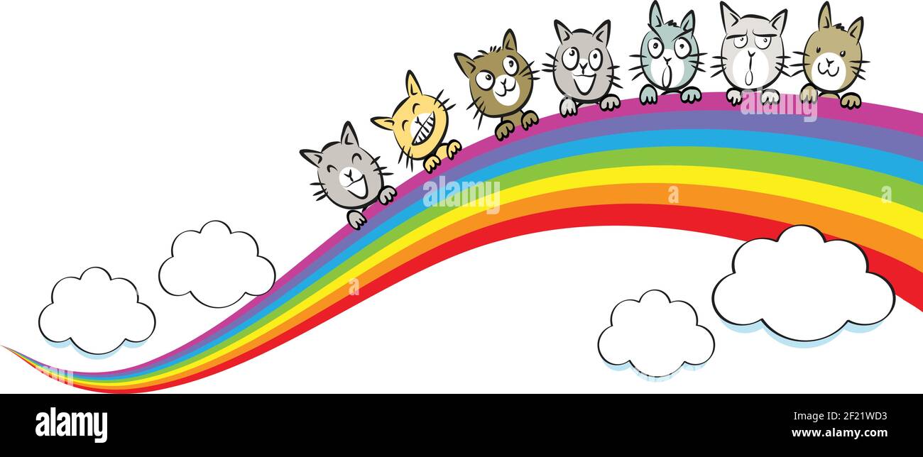 vector cartoon cat on rainbow background Stock Vector Image & Art - Alamy