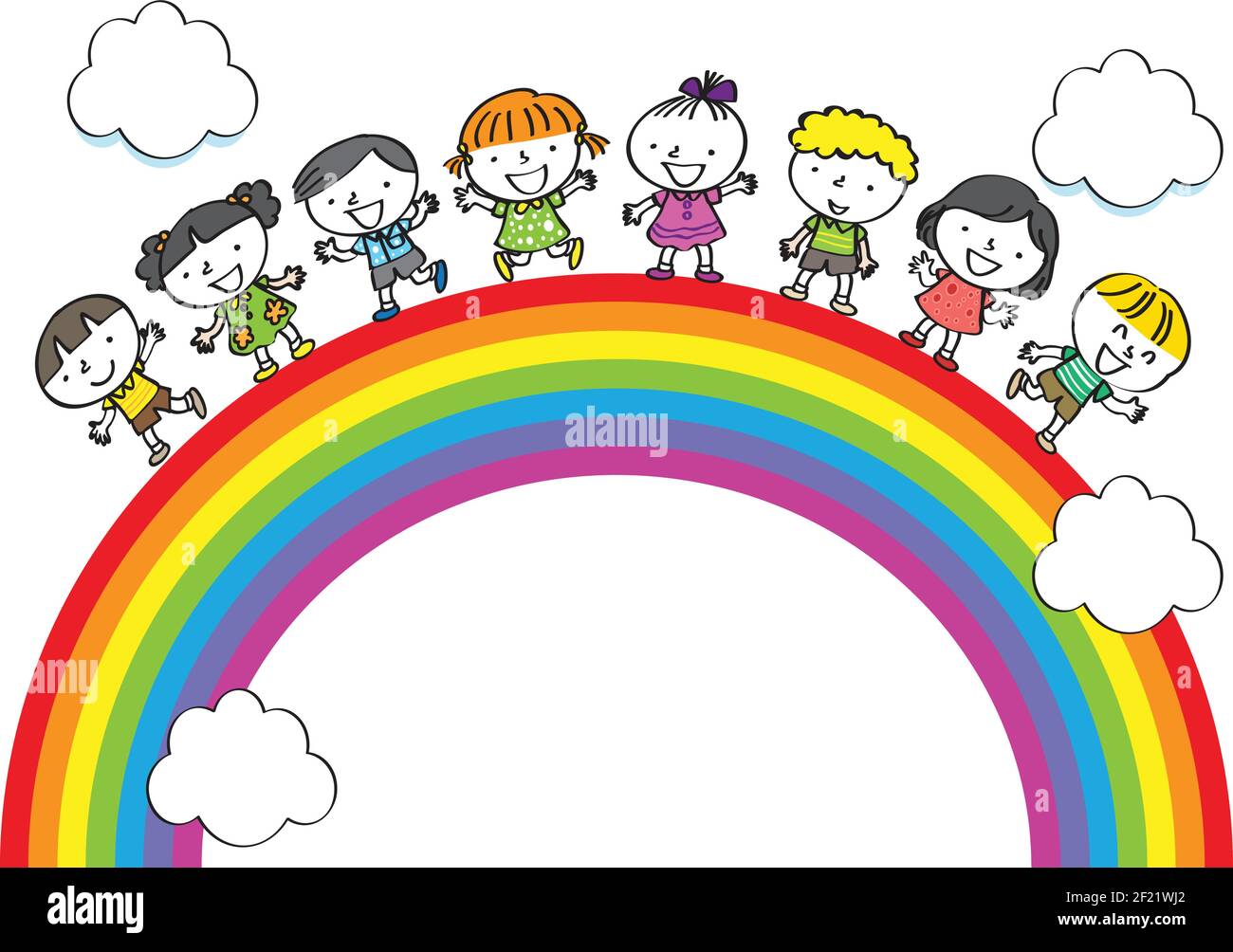 vector cartoon kids with rainbow border frame background Stock Vector ...