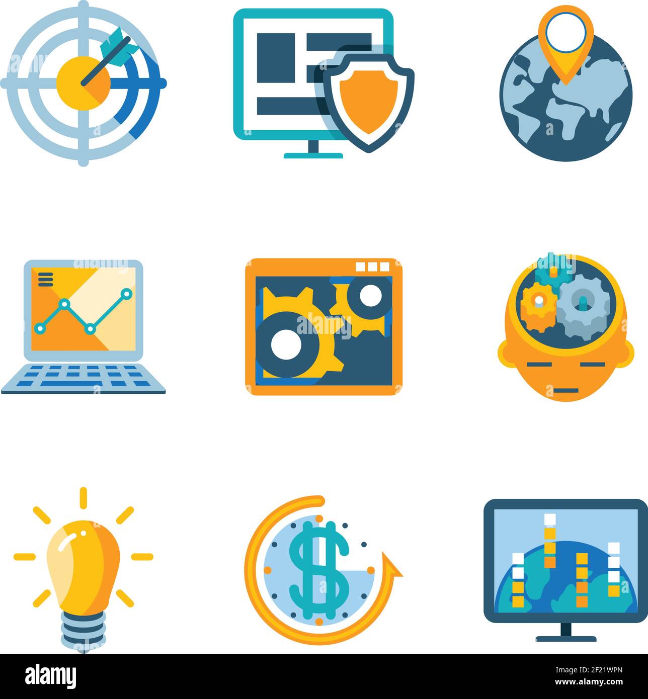 Colored Process Automation and Increase Efficiency Icons Isolated on ...