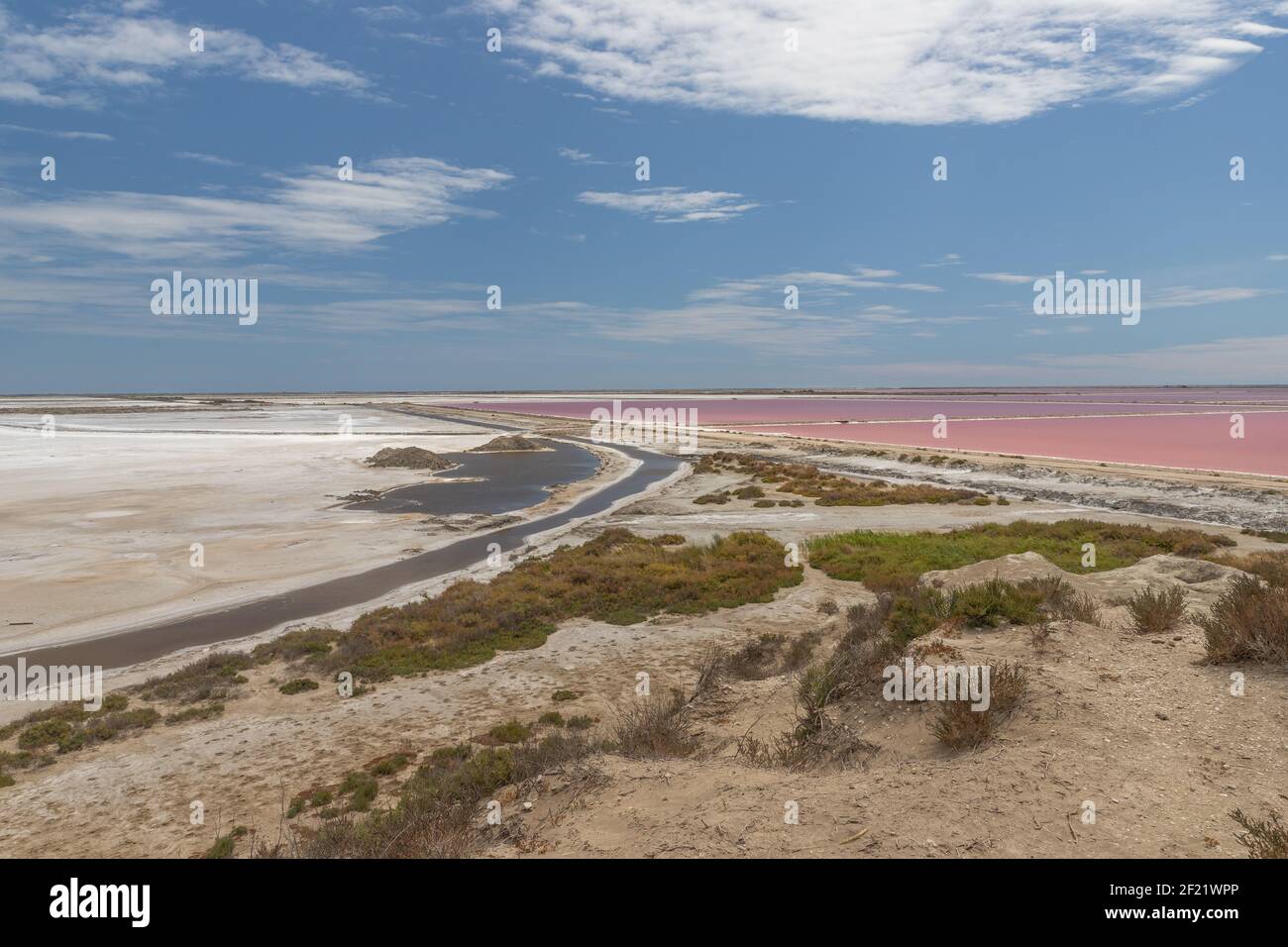 Saltwork in the salt fields in the camargue, the rhone delta in France ...