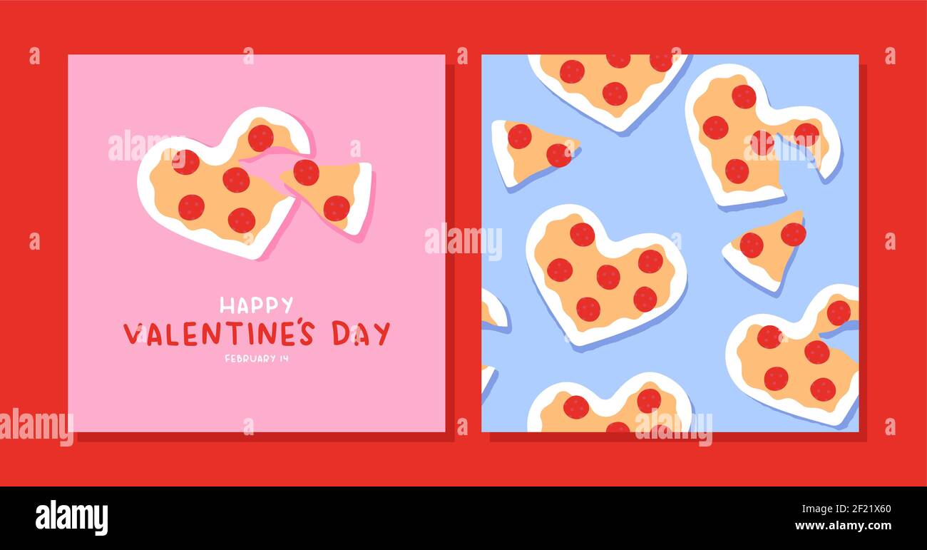 Happy Valentine's Day greeting card and seamless pattern set. Cute ...
