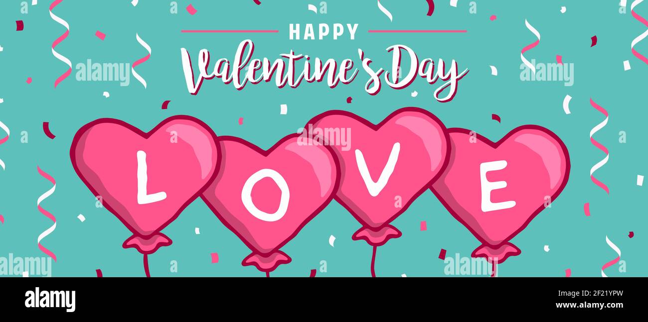 Valentine's Day greeting card. Pink heart shape balloon and party ...