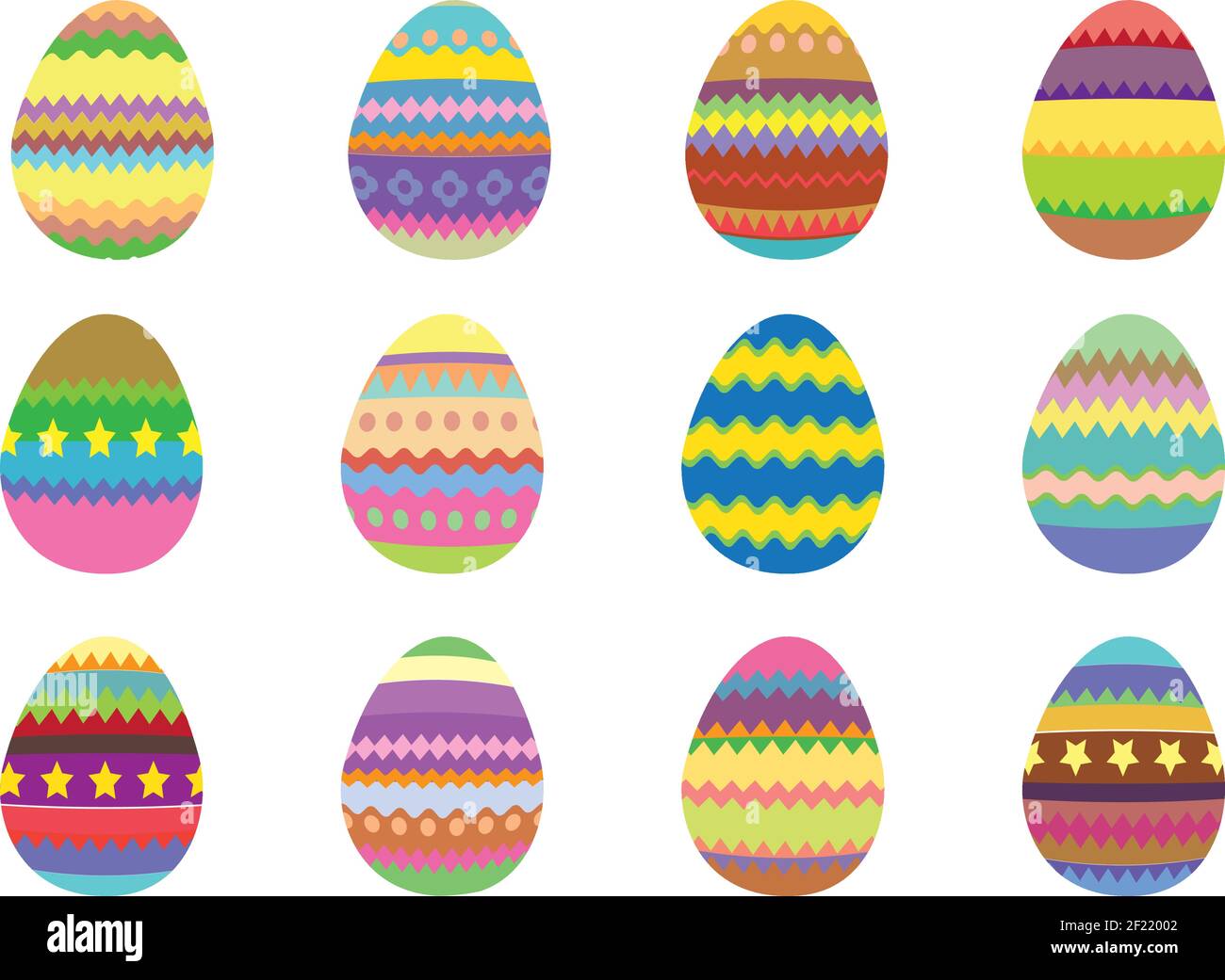 Set of 12 colourful Easter eggs on a white background. Isolated vector ...