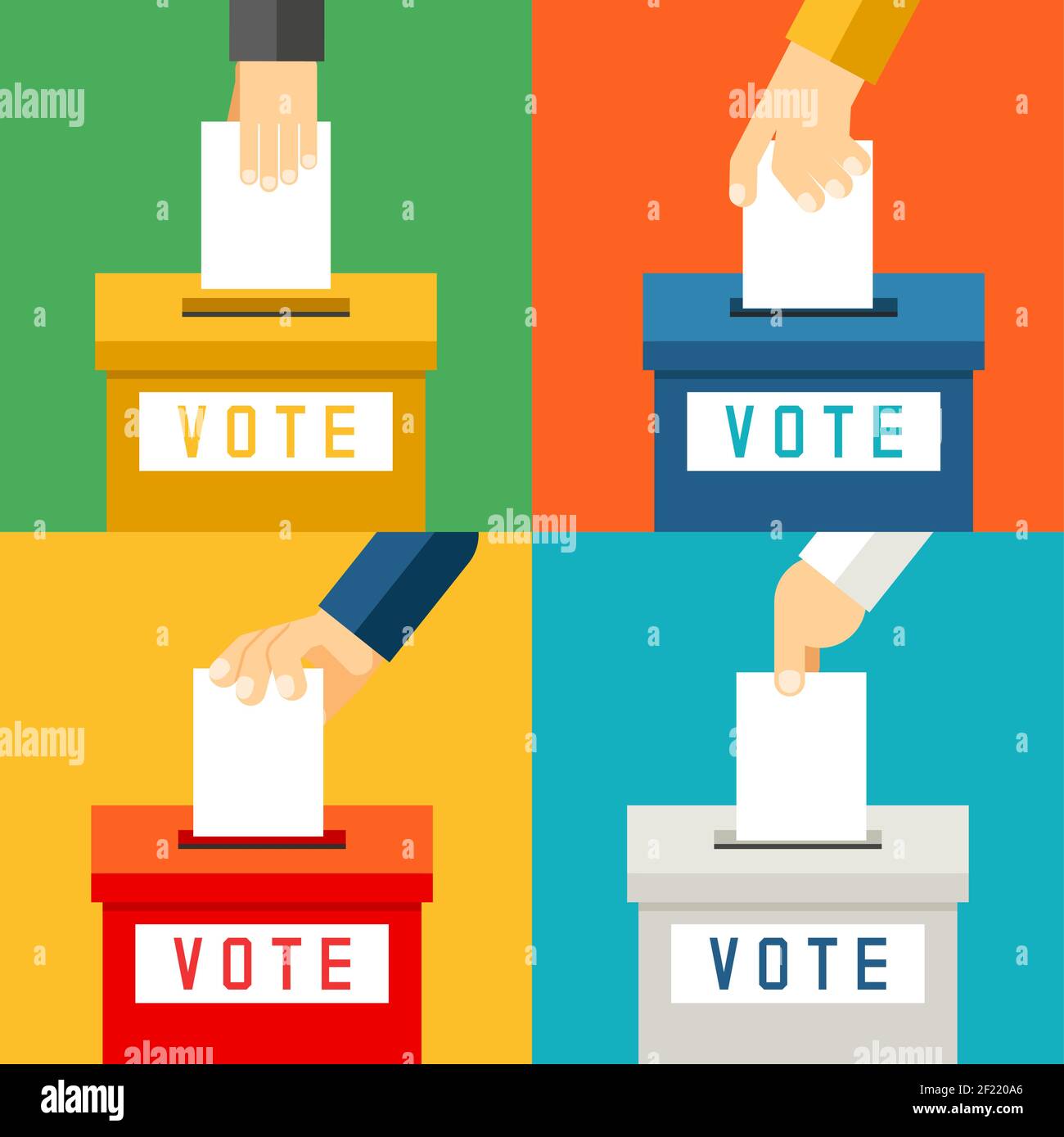 Hand putting voting paper in ballot box. Referendum polling and choice ...