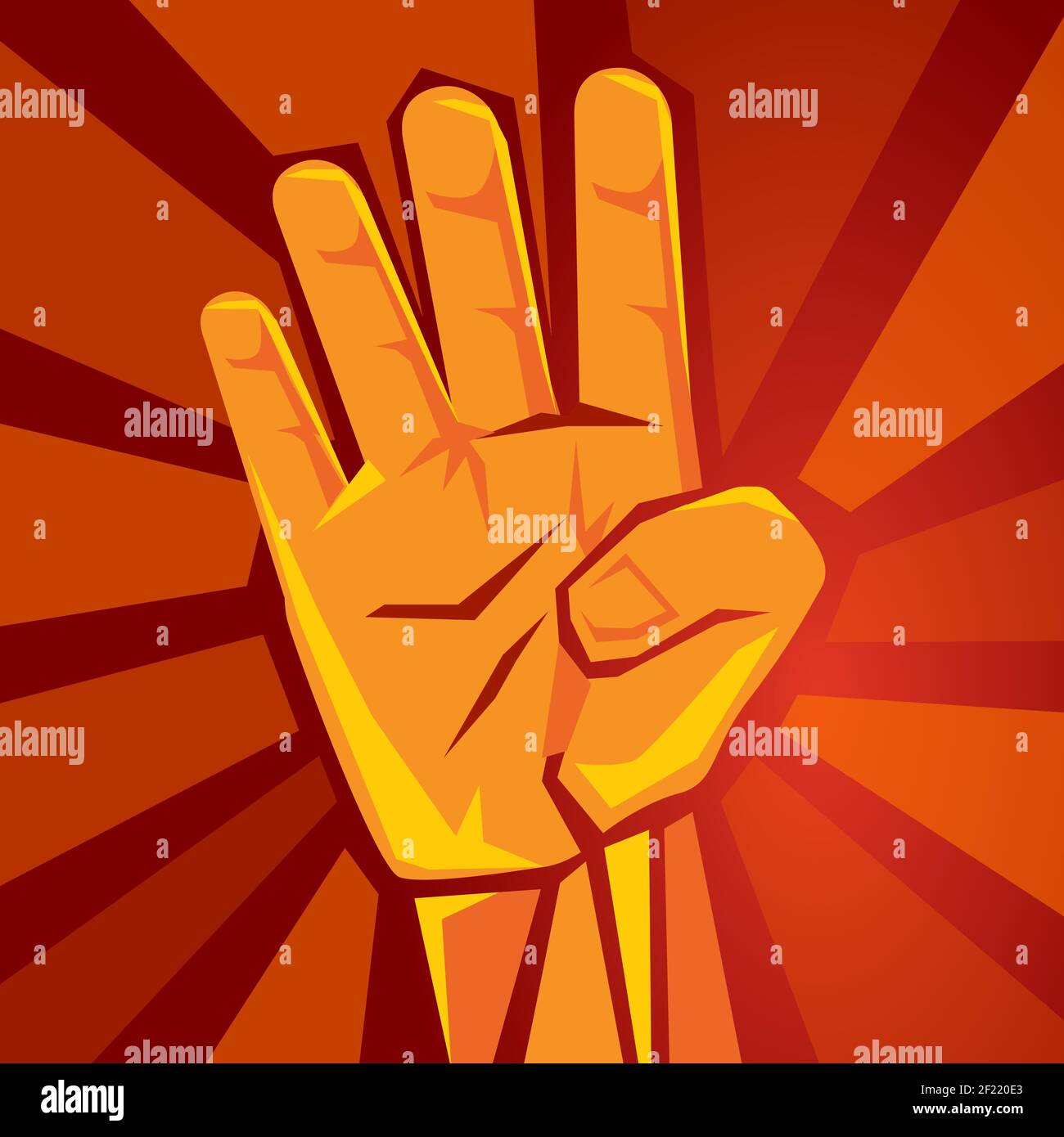 hand shows four finger with red background symbol of strength political ...