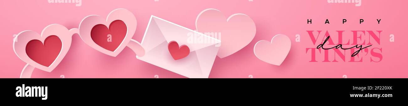 Happy Valentine's Day web banner illustration in realistic 3d papercut ...