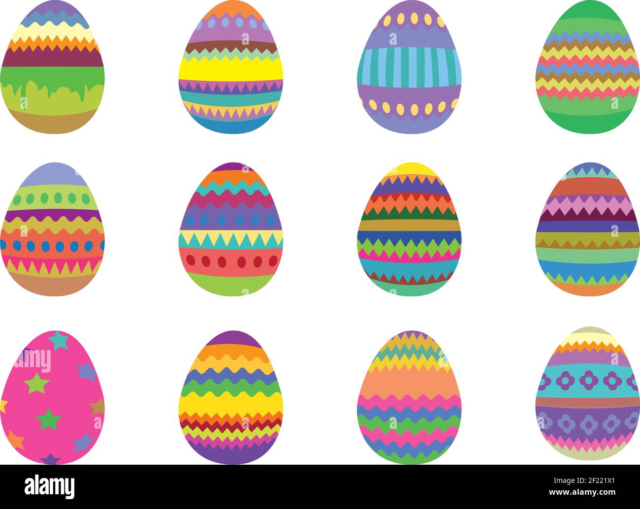 Set of 12 colourful Easter eggs on a white background. Isolated vector ...