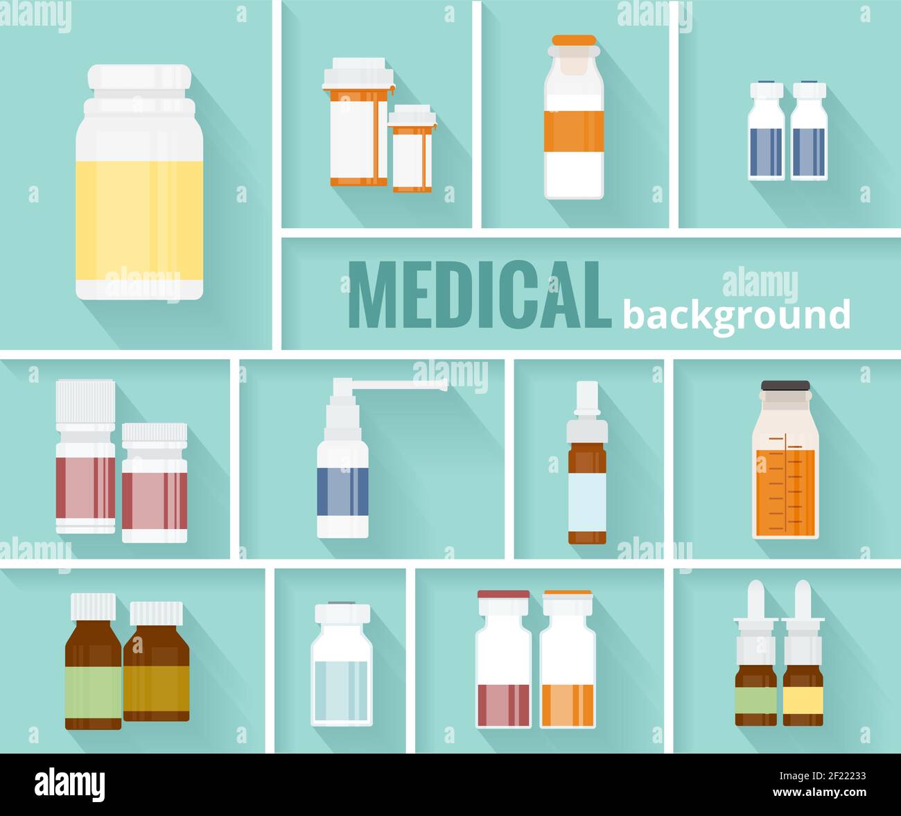 Cool Various Cartooned Medication Bottles for Medical Background ...