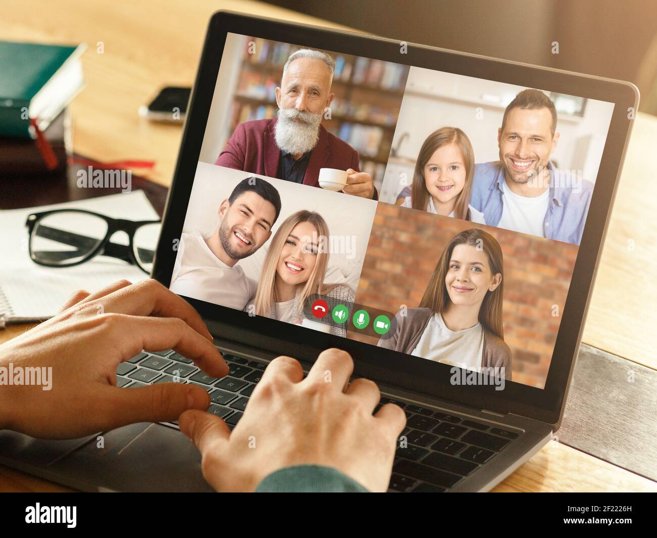 Happy family has online conference during covid-19 pandemic, video call ...