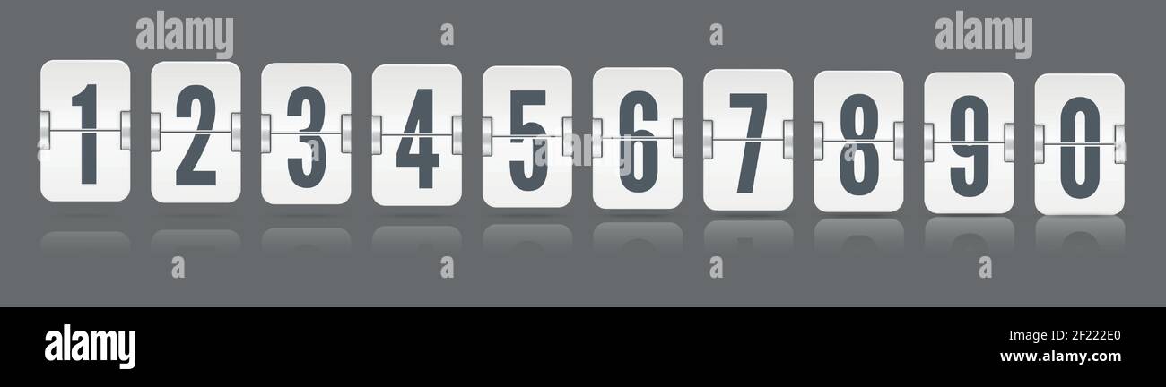 One line vector scoreboard numbers with reflections floating on ...