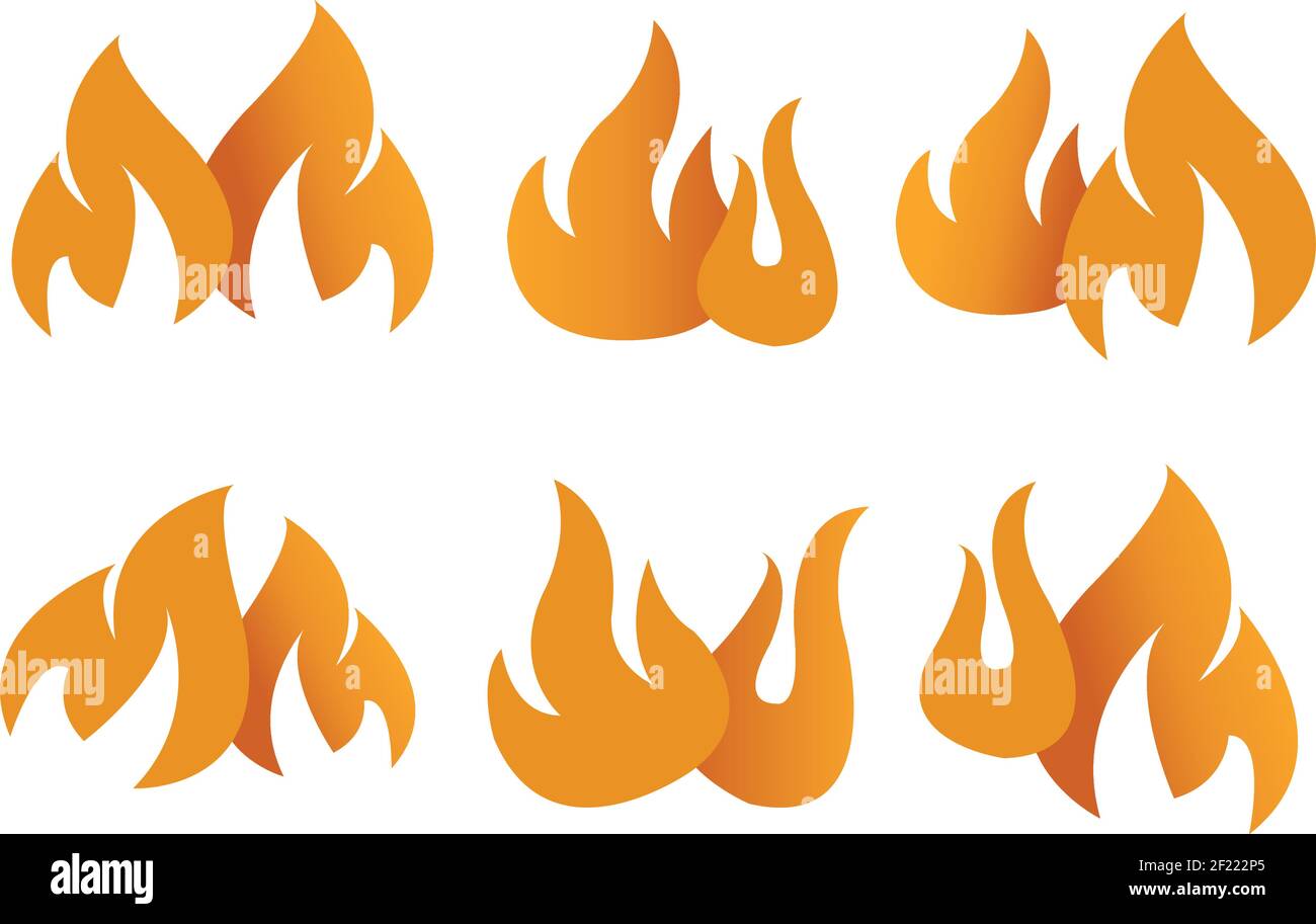 Set of six of pattern designs for flame and fire symbols in orange ...