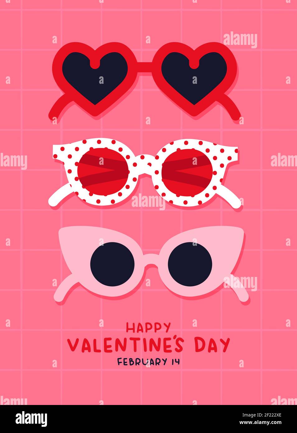 Happy Valentine's Day greeting card illustration. Cute heart shape ...