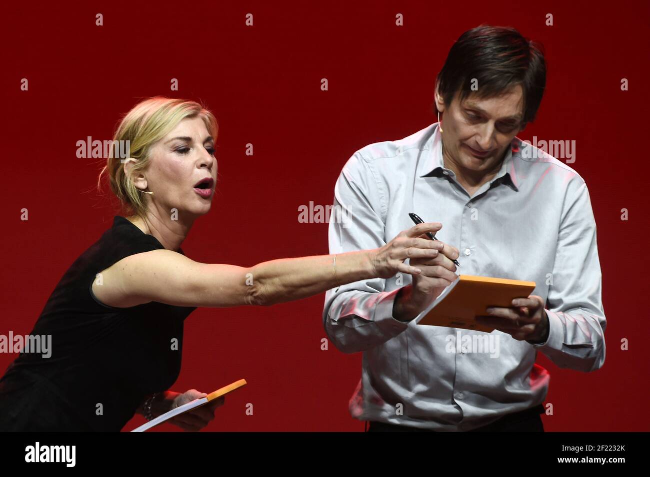 The artists Michele Laroque and Pierre Palmade perform during the ...