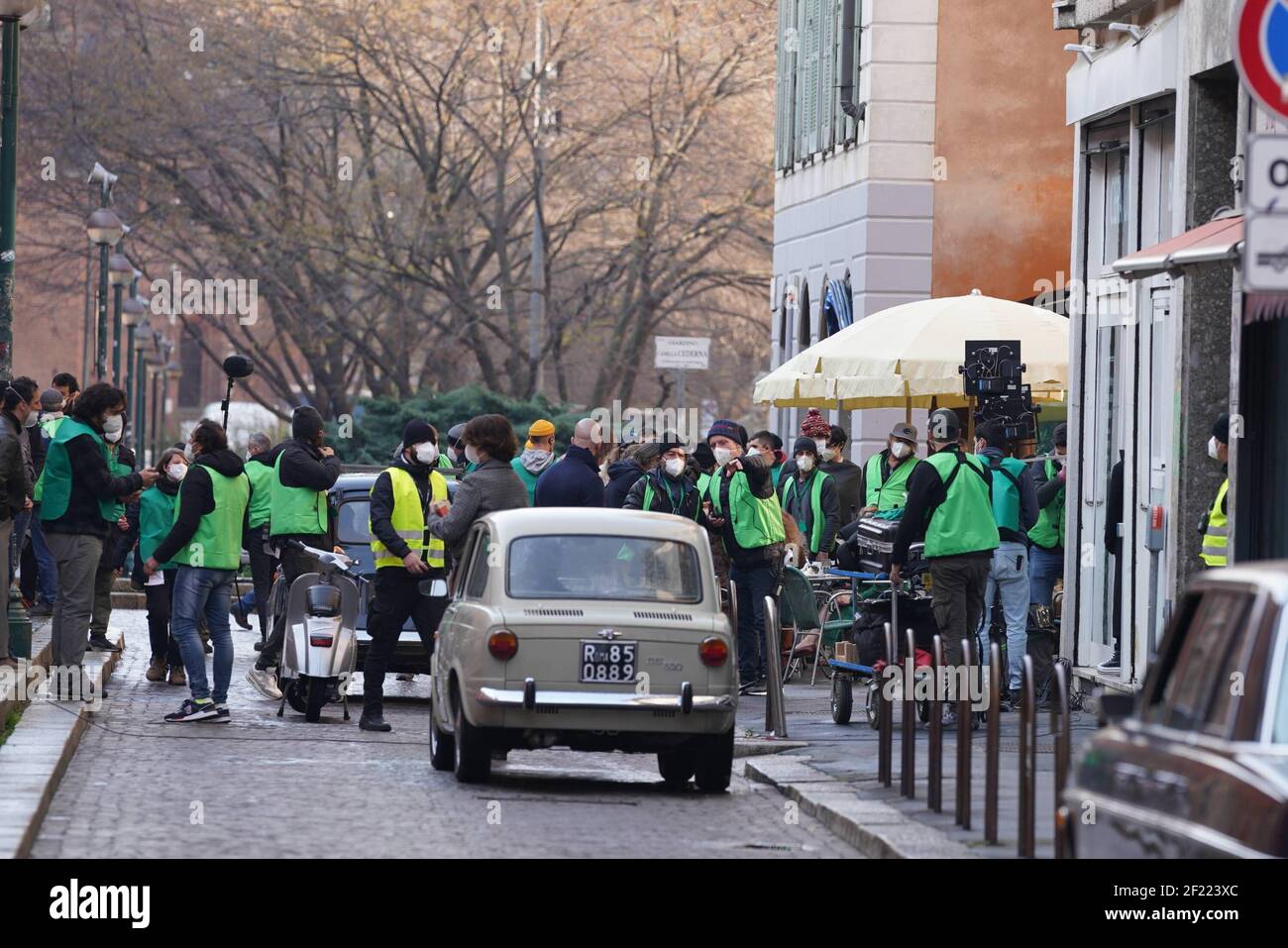 Milan, Italy. 10th Mar, 2021. The filming of the FILM on the GUCCI murder has begun, on the film ...