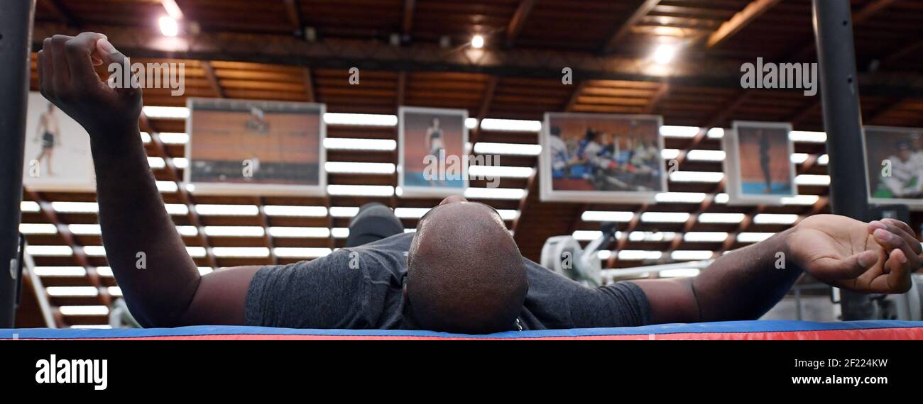 Teddy Riner during a physical practice session, on March 15, 2017, at l ...