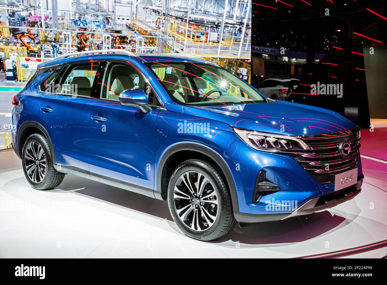 GAC Trumpchi GS5 Chinese compact crossover SUV car at the Paris Motor Show in Expo Porte de ...