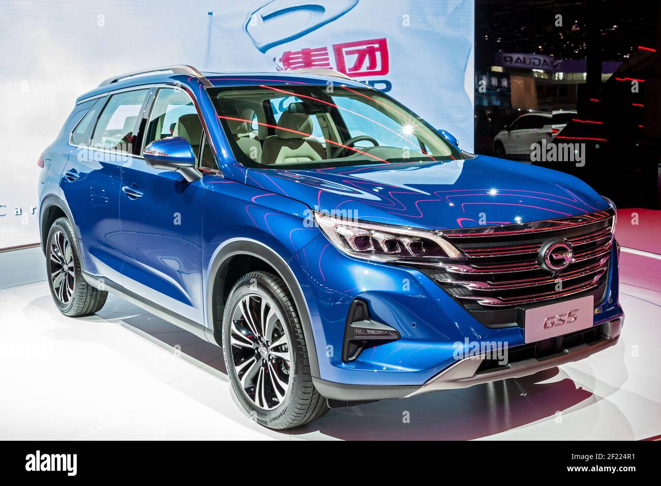 GAC Trumpchi GS5 Chinese compact crossover SUV car at the Paris Motor Show in Expo Porte de ...