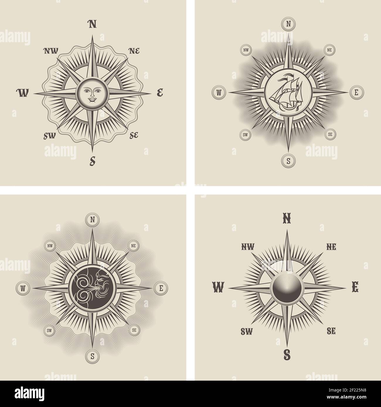 Set the wind rose in old retro style. Vector illustration Stock Vector ...