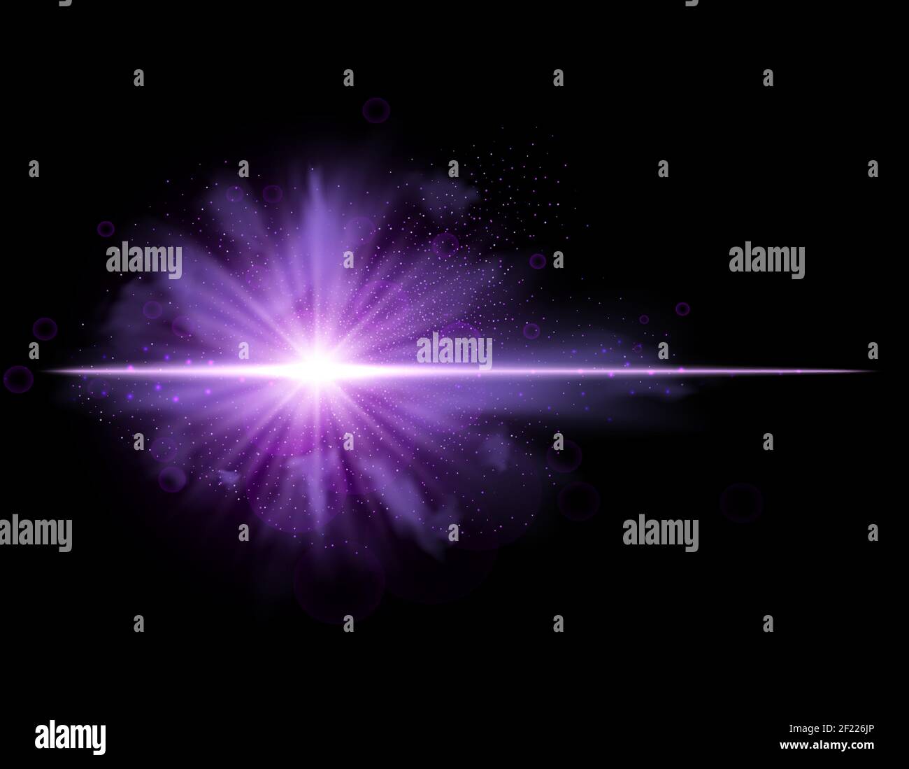 Purple burst with sparkle rays and lens flare effect. Glowing stars ...
