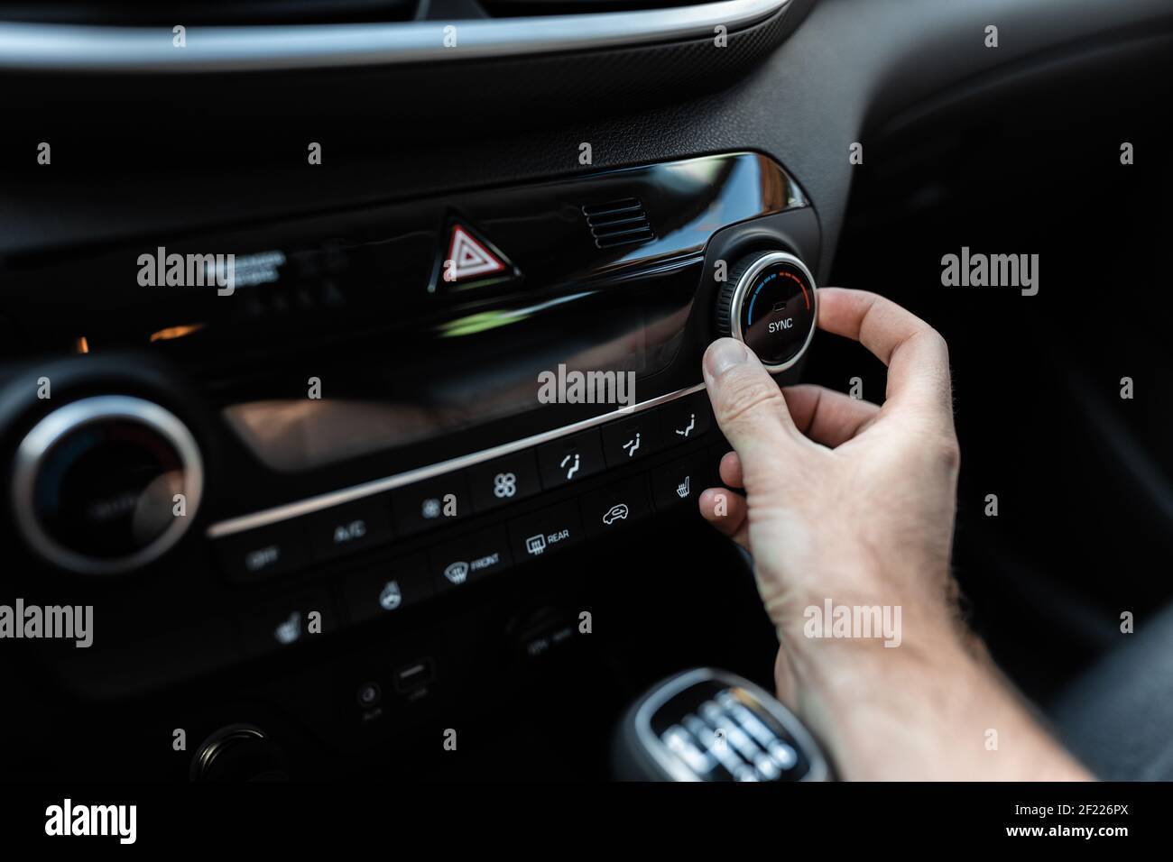 Interior view of a modern new car. Climate or air conditioner system ...