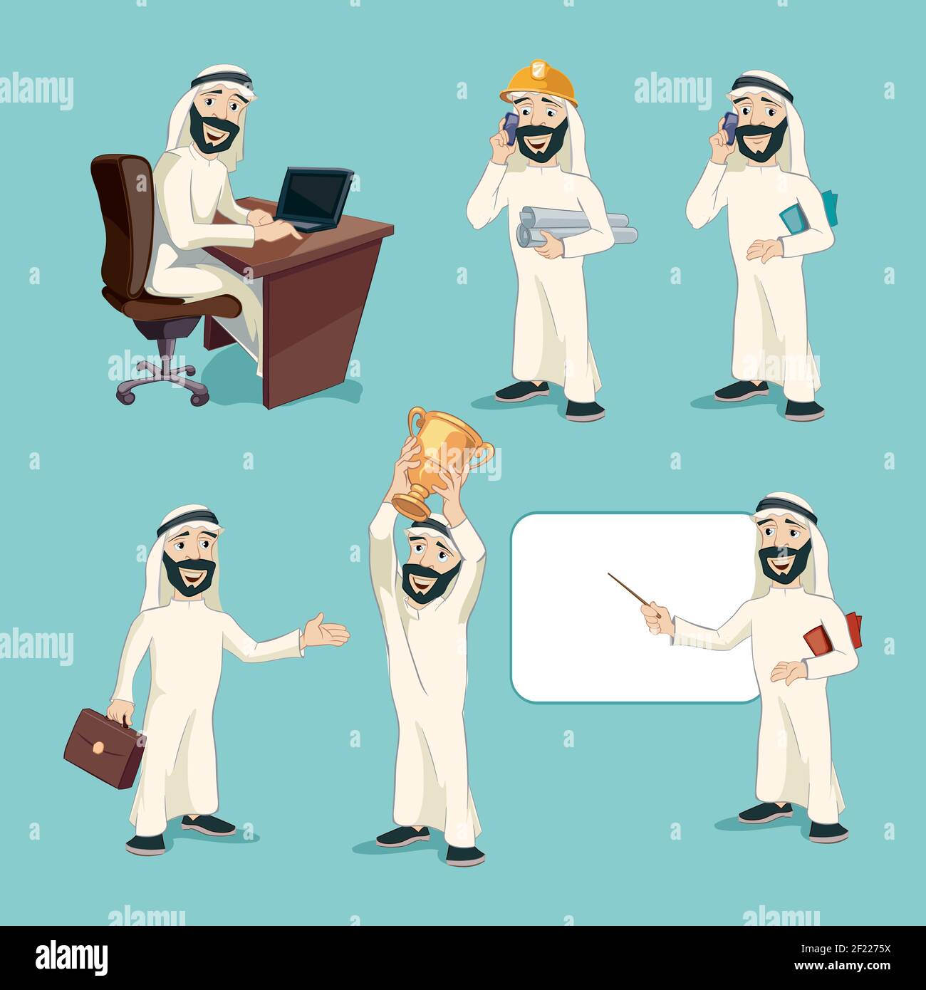 Arab businessman in different actions. Vector cartoon characters set ...