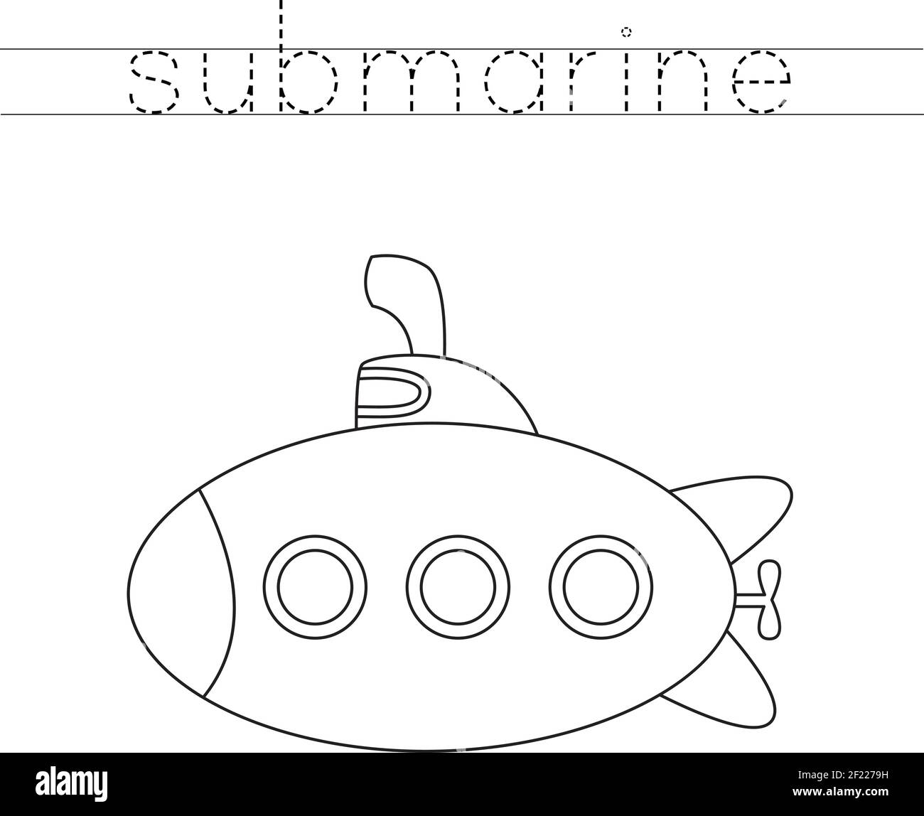 Trace the word. Color submarine. Handwriting practice for preschool ...