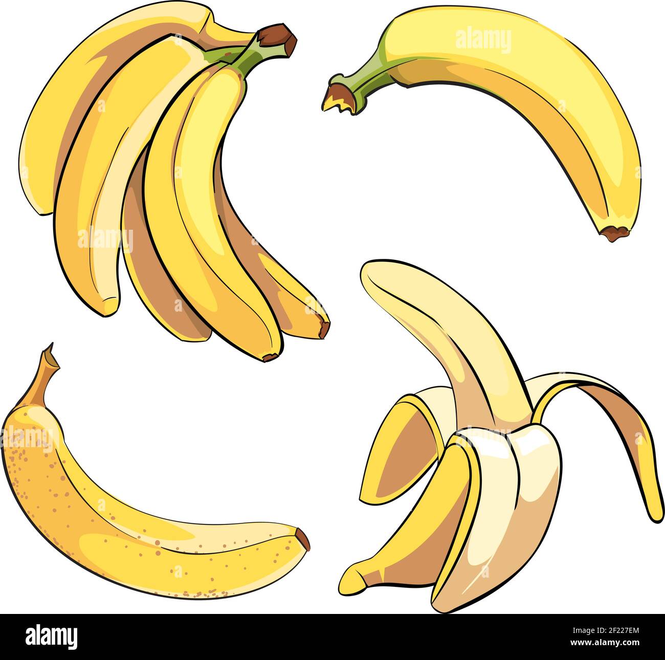 Bananas set in cartoon style. Fruit food sweet ripe, vector ...