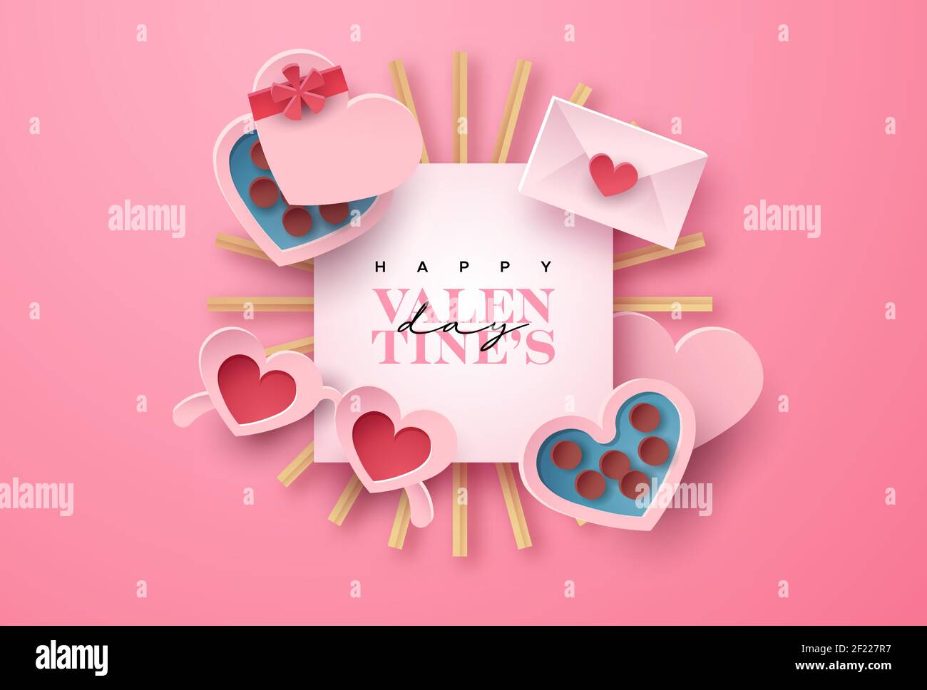 Happy Valentine's Day greeting card illustration in realistic 3d ...