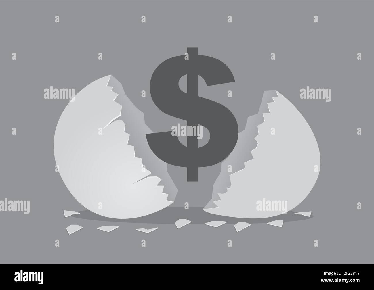 Money sign inside a cracked open egg shell. Creative cartoon vector ...