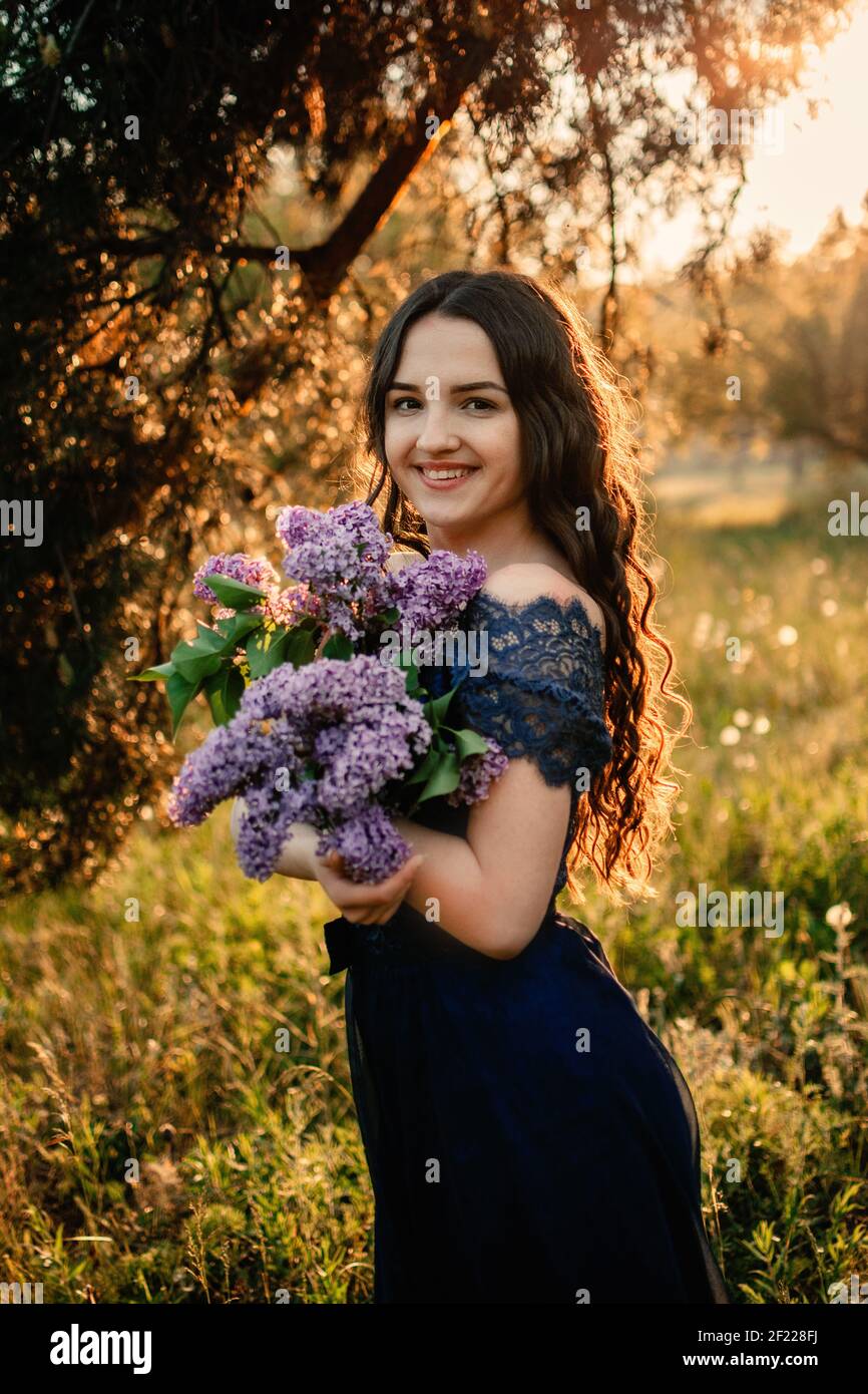 Party graduation prom fairytale concept. Beautiful brunette young woman ...