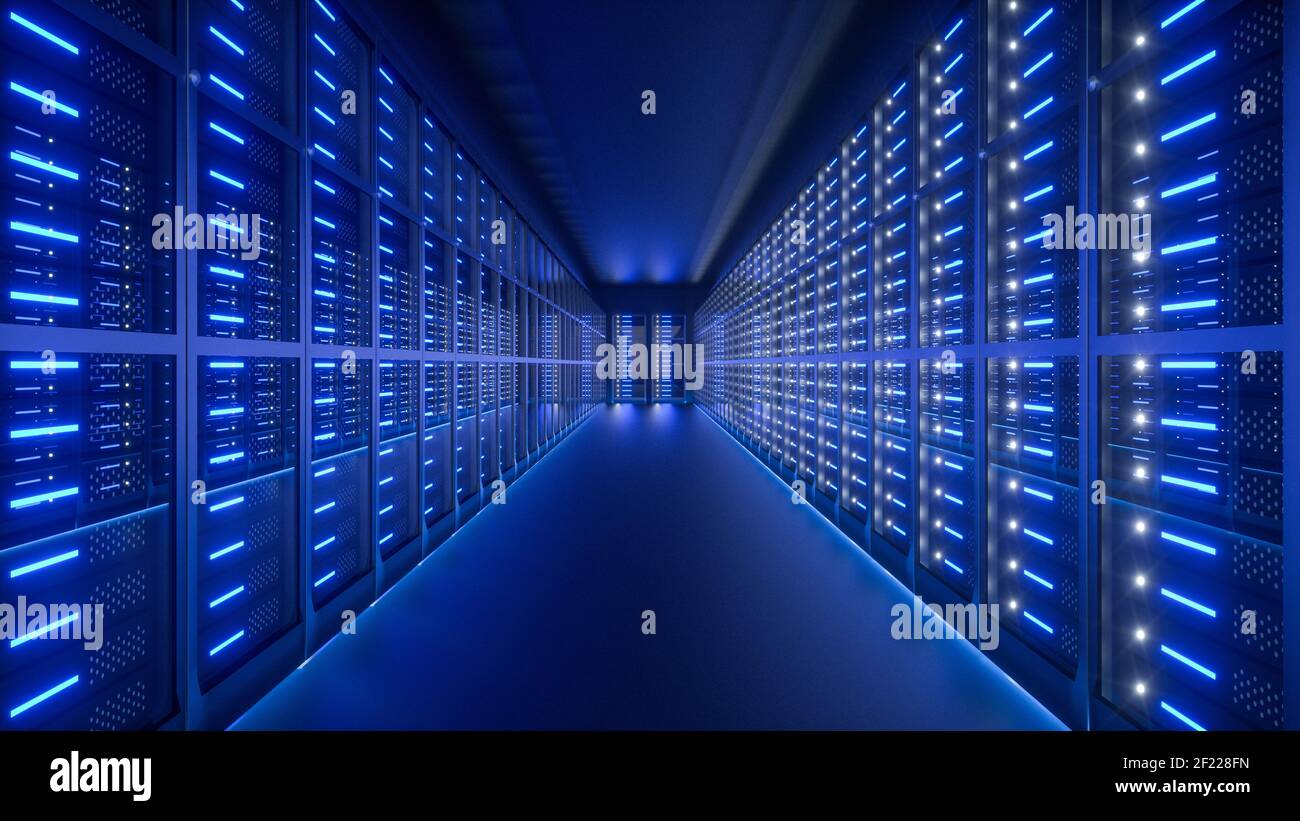 A 3D rendering of a server room interior in the datacenter Stock Photo ...