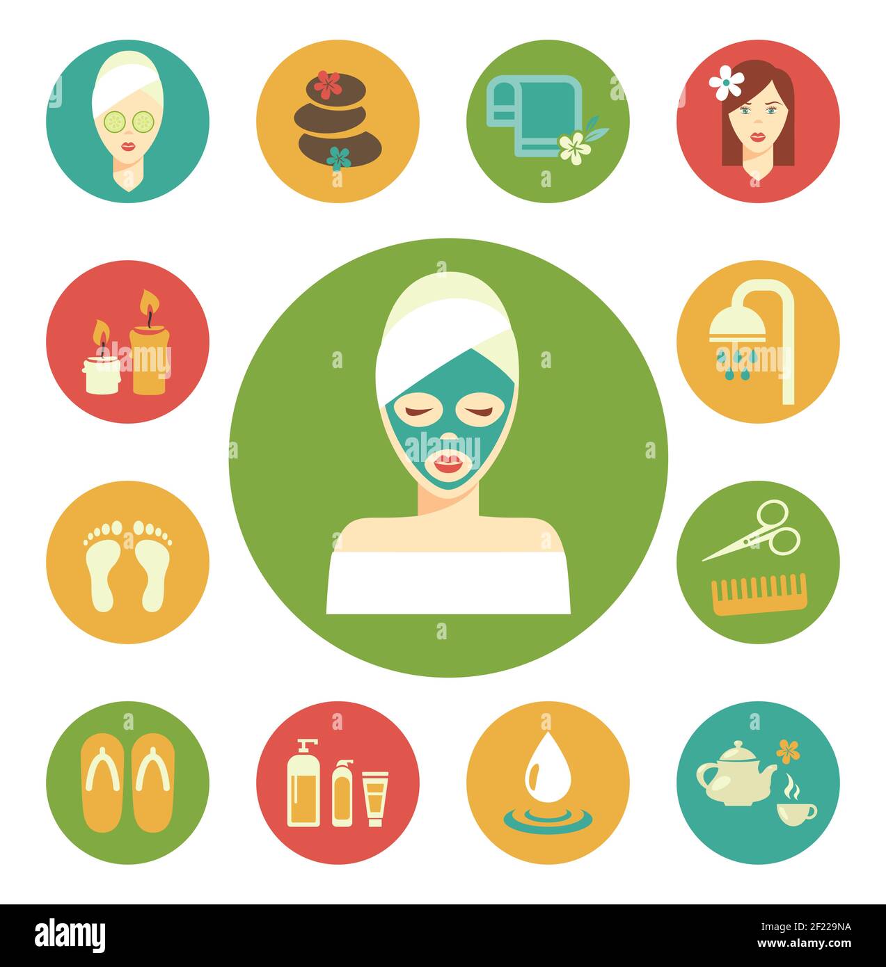 Vector Colored Salon Spa Icon Set Isolated on White Background Stock ...