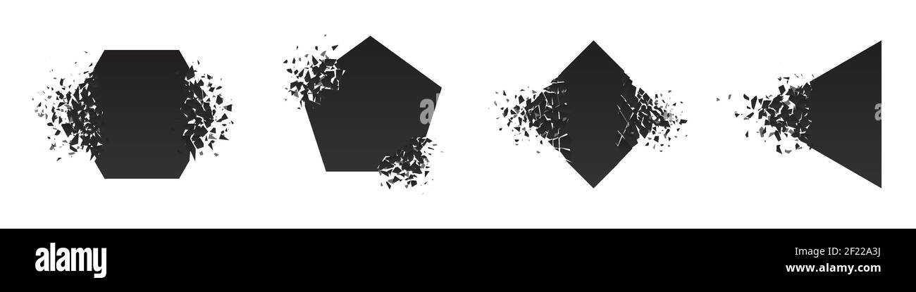 Shape shattered and explodes flat style design vector illustration set ...