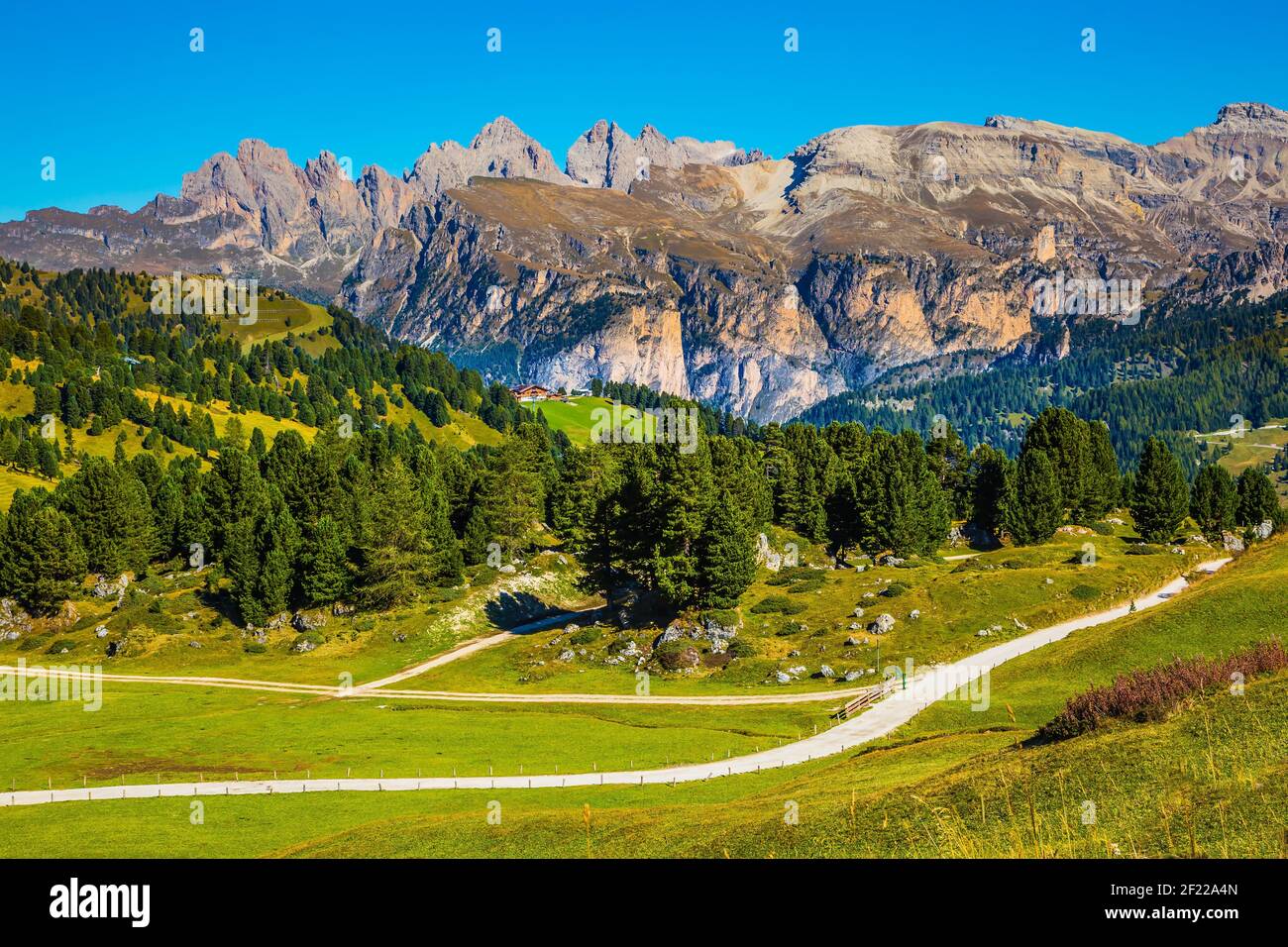 The picturesque road on the Sella Pass Stock Photo - Alamy