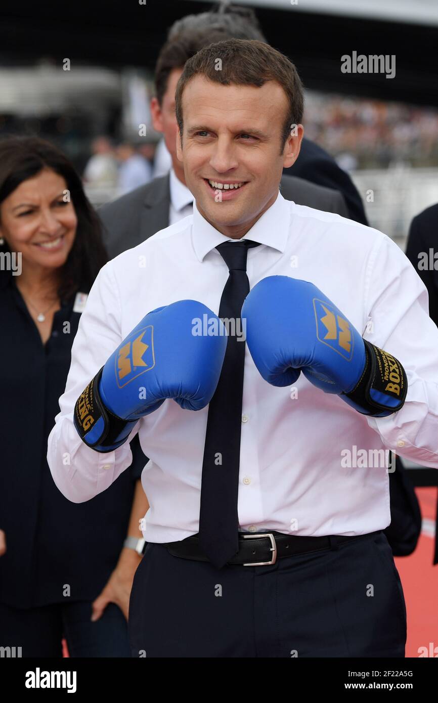 French Republic President Emmanuel Macron tries to practice boxing ...