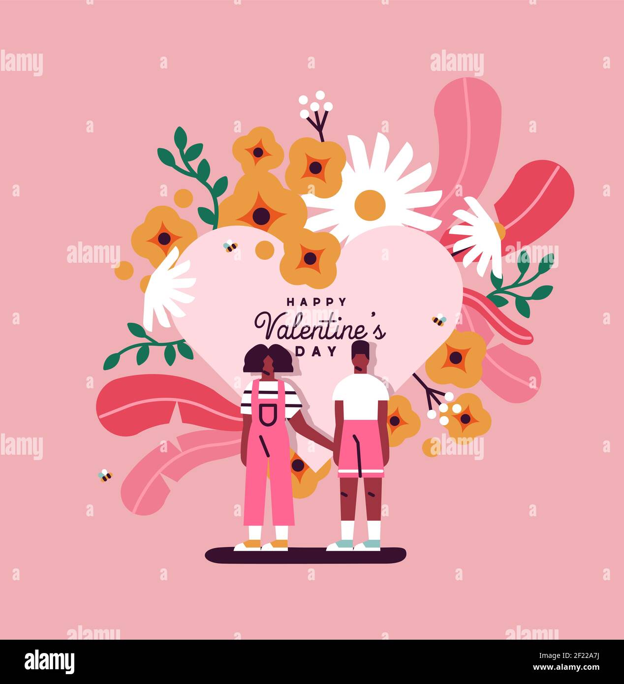 Happy Valentine's Day greeting card illustration of man and woman ...