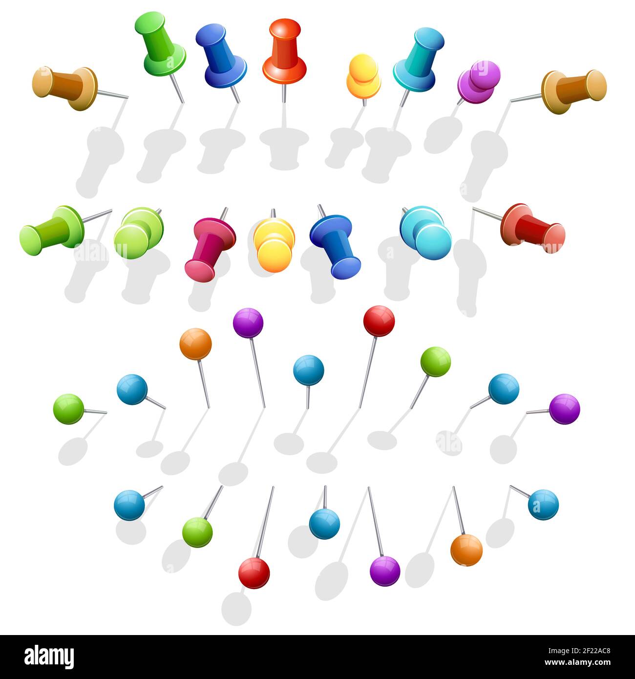 Push pins vector set. Stationery object, plastic element, tack and ...