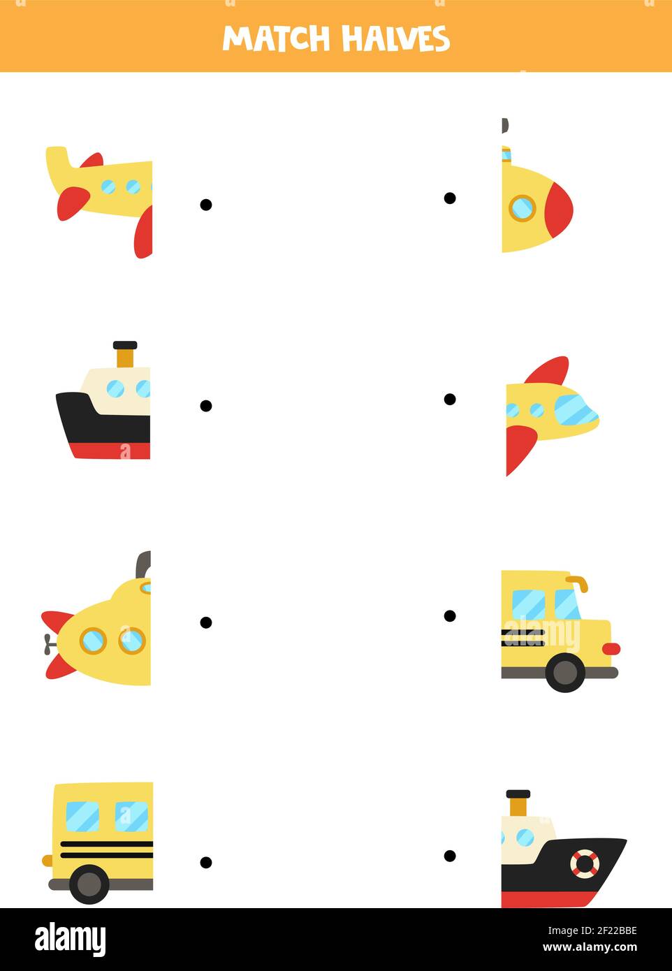 Match halves of cartoon transportation means. Logical game for kids ...