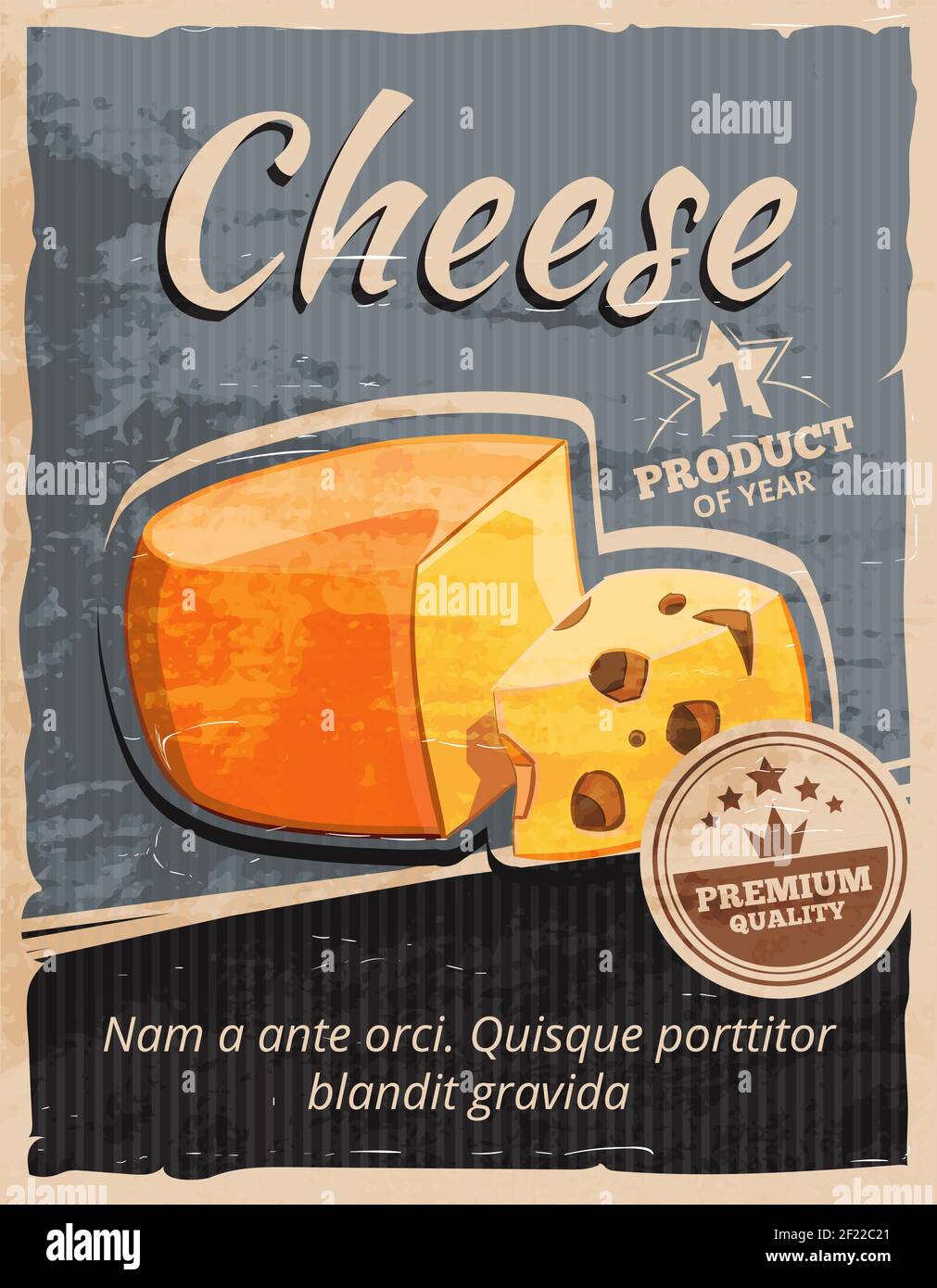 Vintage cheese vector poster. Snack dairy, gourmet breakfast, retro ...