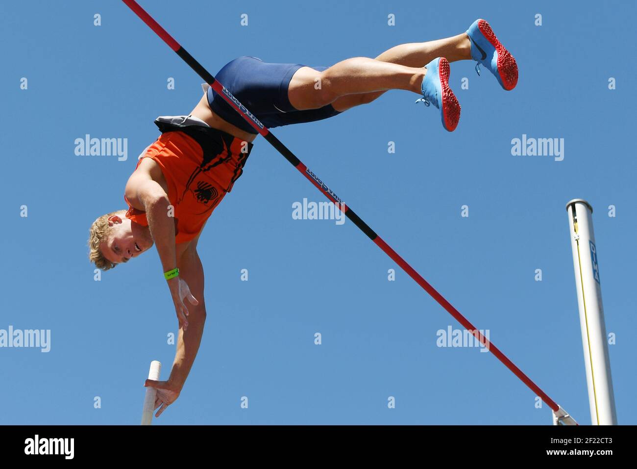 Kevin Mayer competes in men decathlon pole vault during the Elite ...